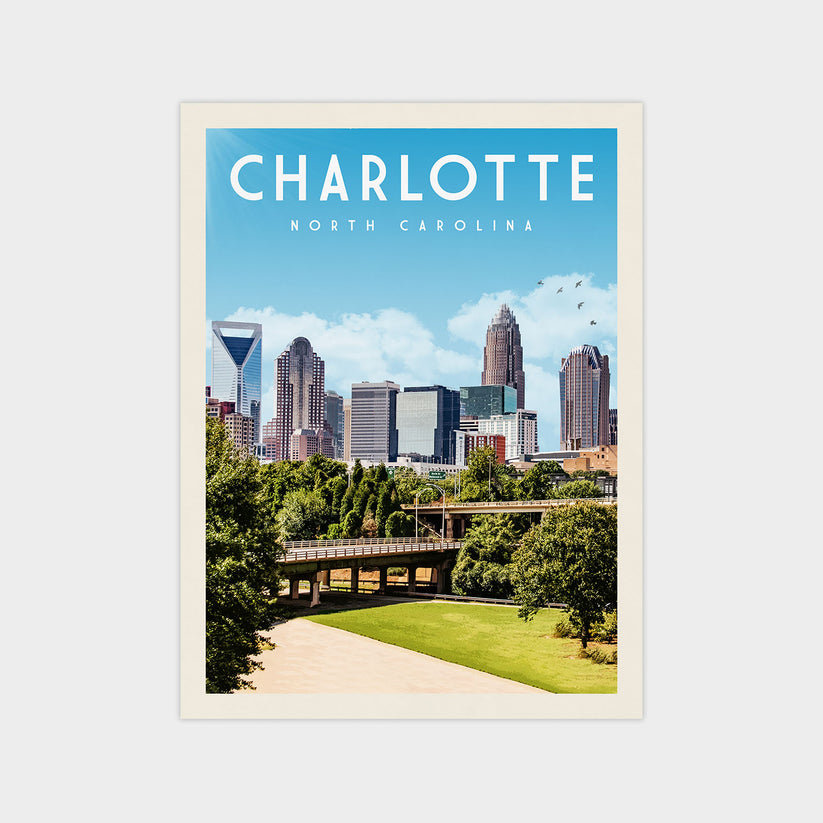 Charlotte, North Carolina Vintage Wall Art Travel Poster | Vintaprints